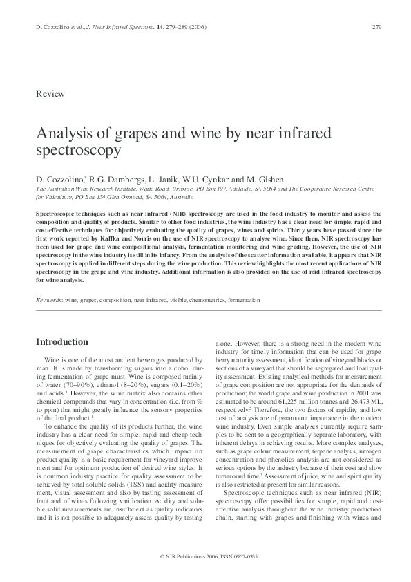 (PDF) Review: Analysis of grapes and wine by near infrared spectroscopy