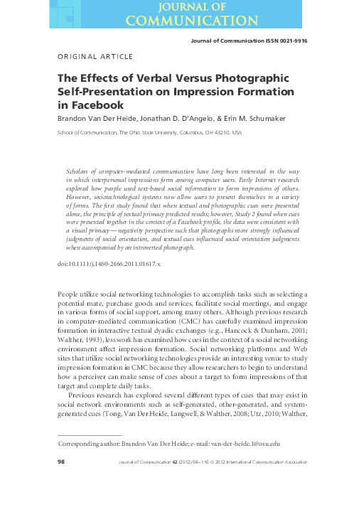 (PDF) The Effects of Verbal Versus Photographic Self-Presentation on ...