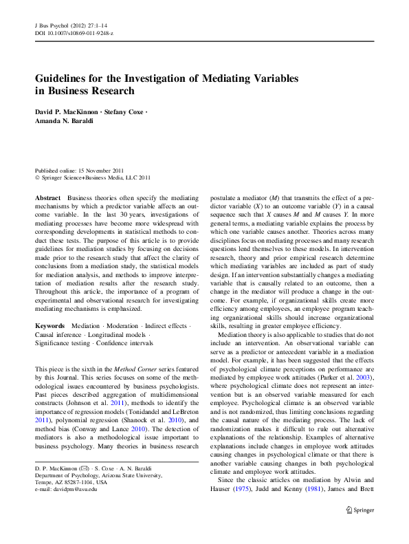 (PDF) Guidelines for the Investigation of Mediating Variables in ...