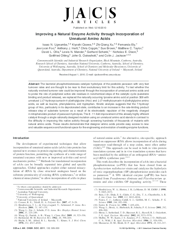 (PDF) Improving a Natural Enzyme Activity through Incorporation of ...