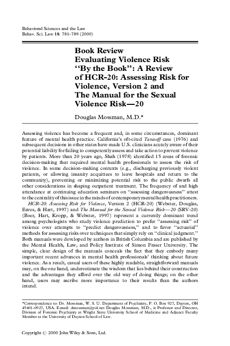 (PDF) Evaluating violence risk ?by the book?: a review of HCR-20 ...