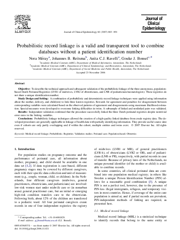 (PDF) Probabilistic record linkage is a valid and transparent tool to ...