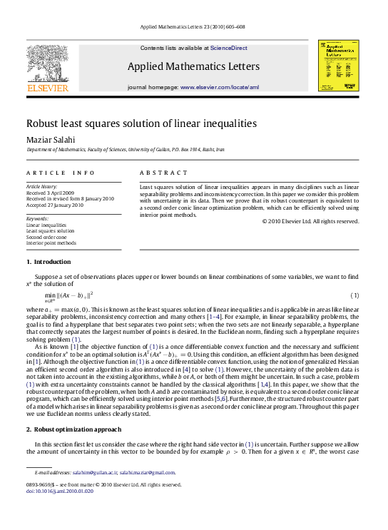 (PDF) Robust least squares solution of linear inequalities