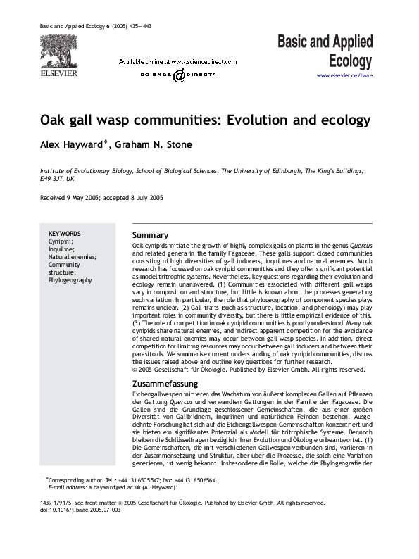 (PDF) Oak gall wasp communities: Evolution and ecology