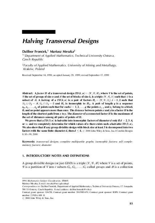 (PDF) Halving transversal designs