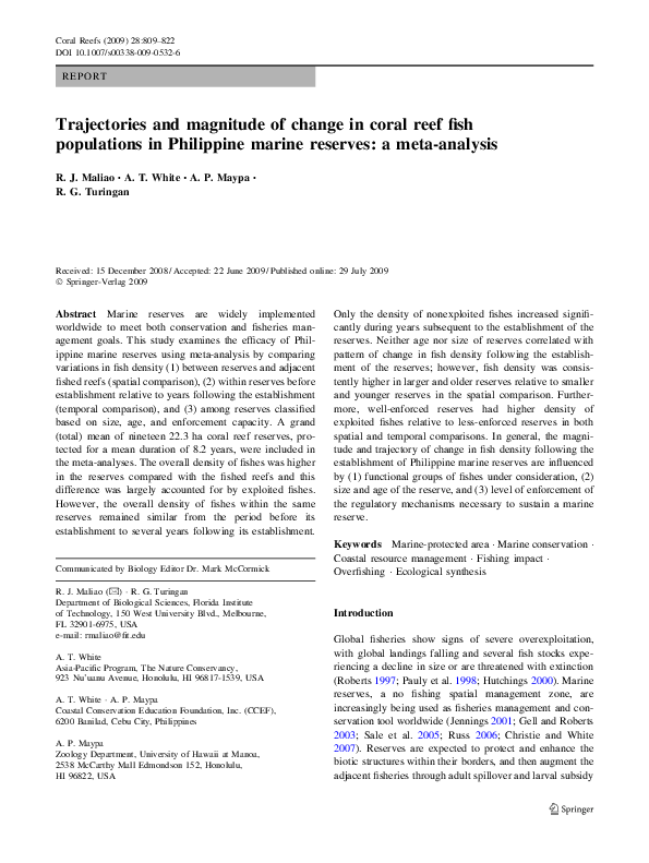 (PDF) Trajectories and magnitude of change in coral reef fish ...