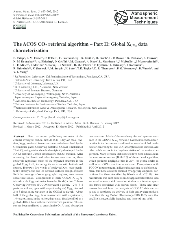 (PDF) The ACOS CO 2 retrieval algorithm - Part II: Global X CO2 data characterization | Akihiko ...