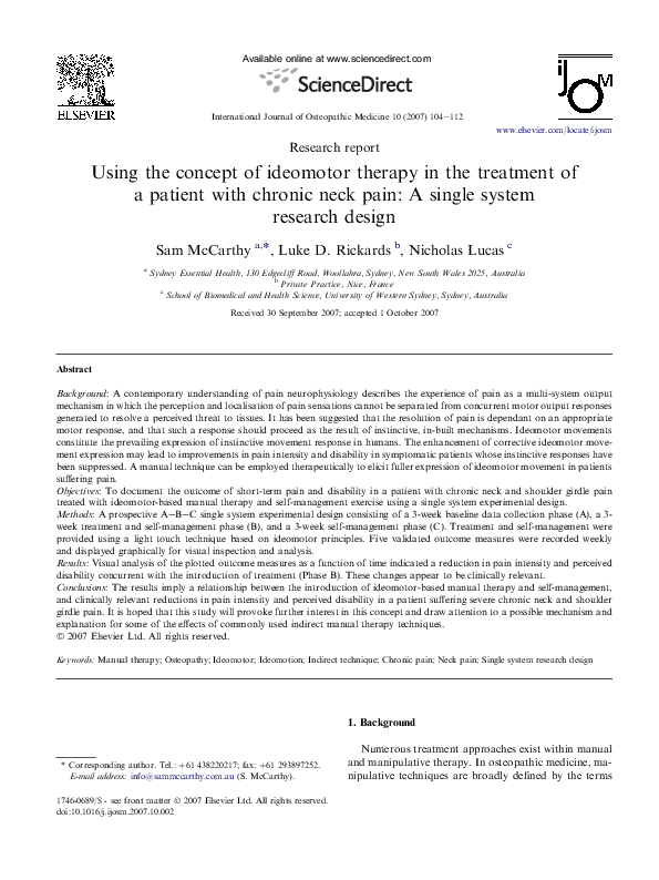 (PDF) Using the concept of ideomotor therapy in the treatment of a ...