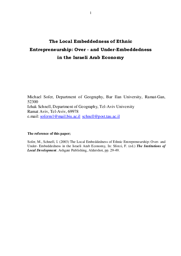 (PDF) The Local Embeddedness of Ethnic Entrepreneurship-Over-and Under ...