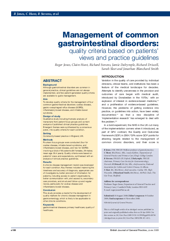 (PDF) Management of common gastrointestinal disorders: quality criteria ...