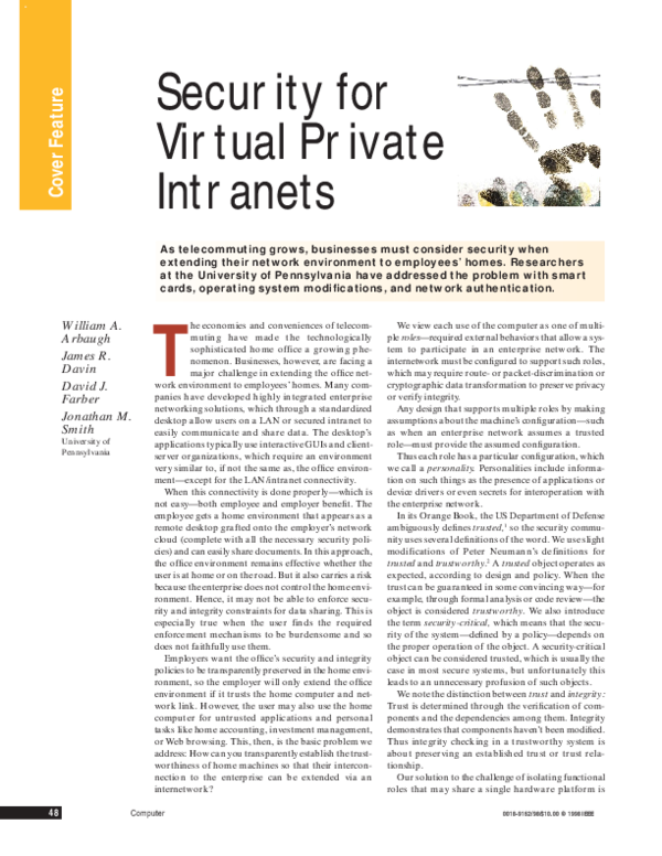 (PDF) Security for virtual private intranets