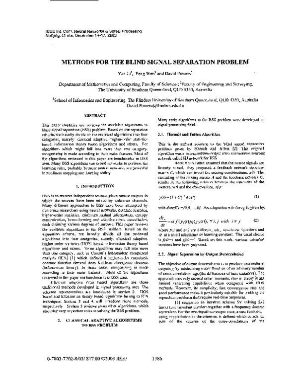 (PDF) Methods for the blind signal separation problem