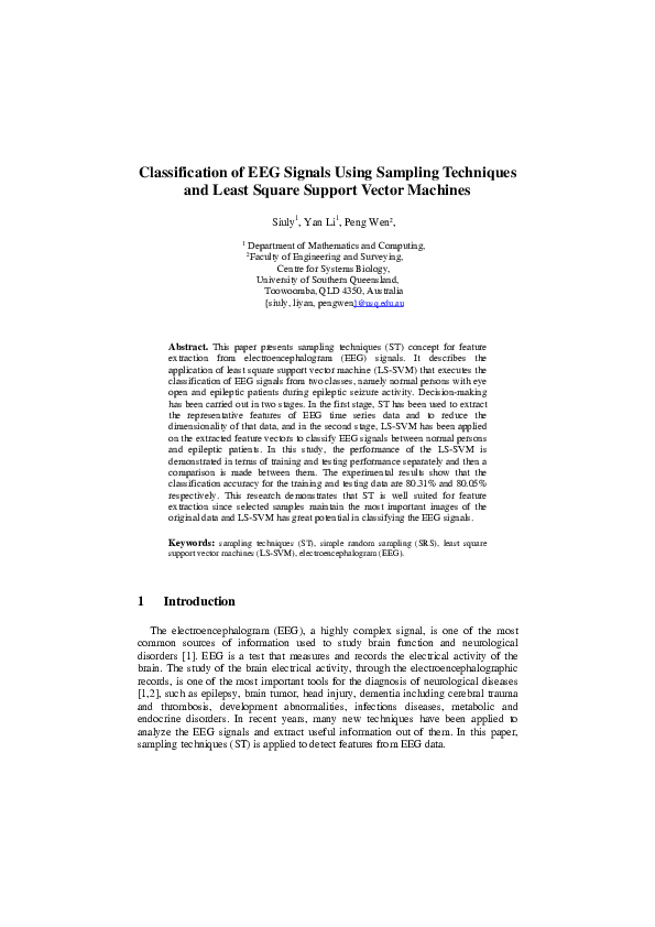 Pdf Classification Of Eeg Signals Using Sampling Techniques And Least