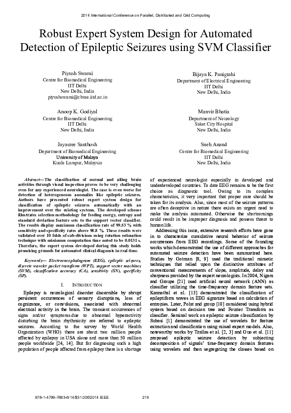 Pdf Robust Expert System Design For Automated Detection Of Epileptic Seizures Using Svm