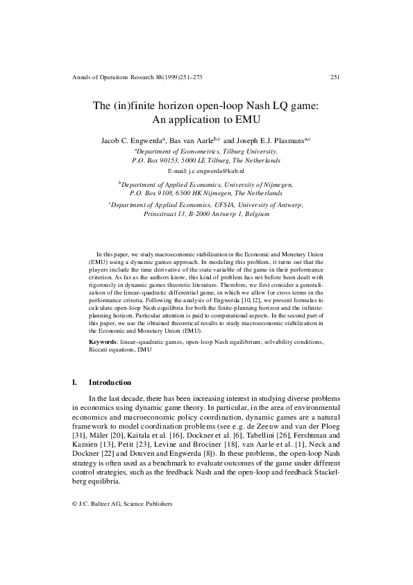 (PDF) The (in)finite horizon open‐loop Nash LQ game:An application to EMU