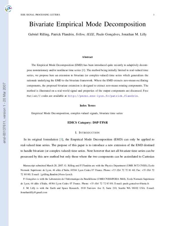 (PDF) Bivariate Empirical Mode Decomposition