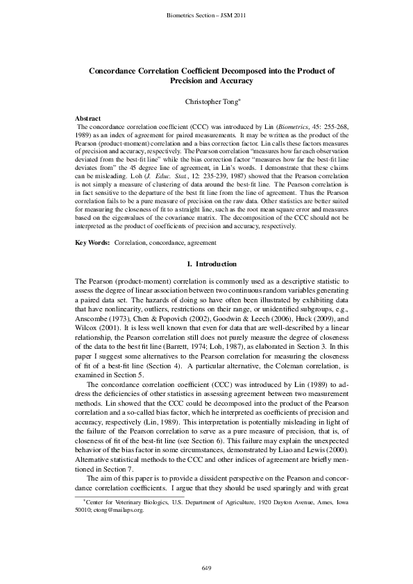 Concordance correlation coefficient decomposed into the product of ...