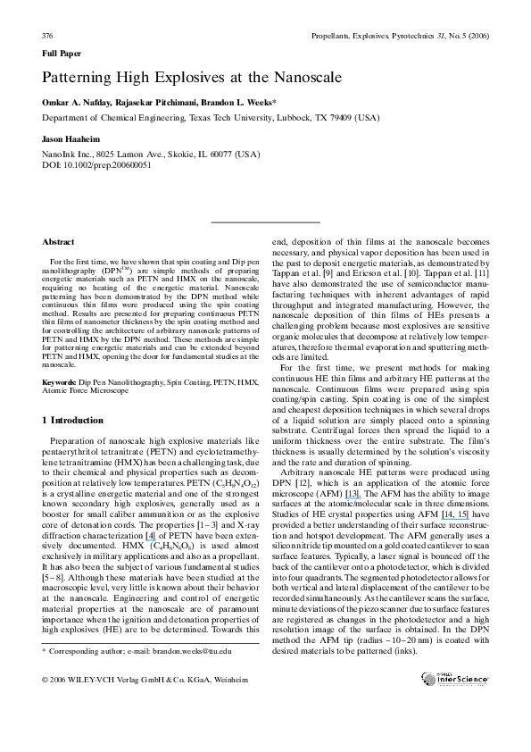 (PDF) Patterning High Explosives at the Nanoscale