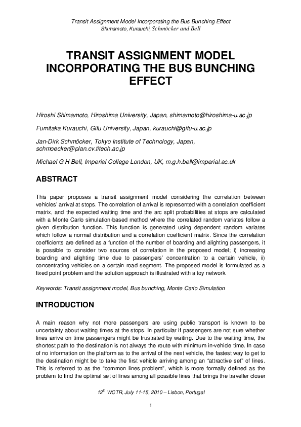 (PDF) Transit assignment model incorporating the bus bunching effect
