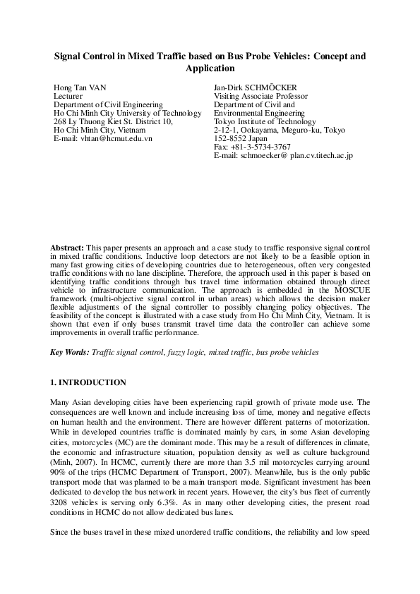 (PDF) Signal Control in Mixed Traffic based on Bus Probe Vehicles ...