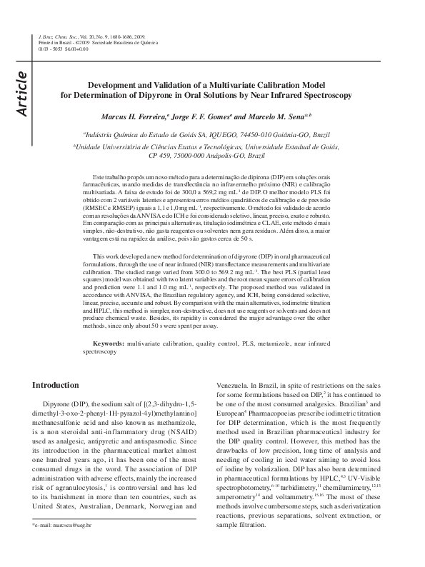 (PDF) Development and validation of a multivariate calibration model for determination of ...