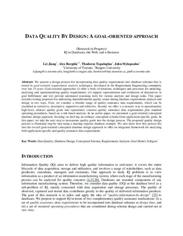 (PDF) Data Quality By Design: A Goal-Oriented Approach