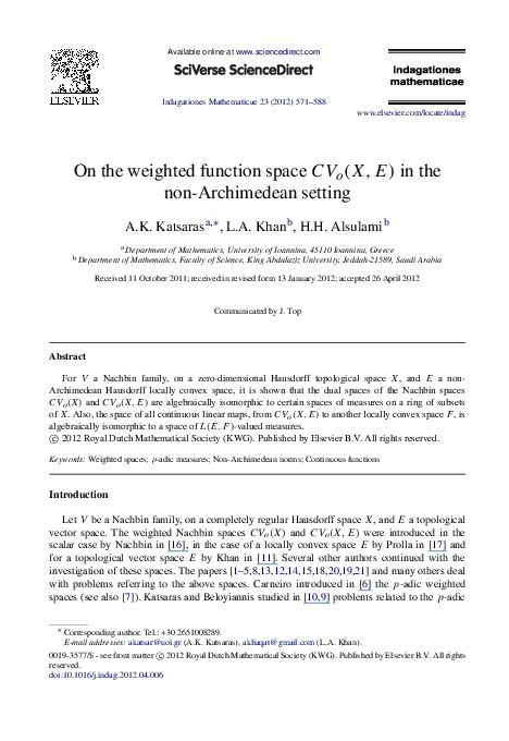 (PDF) On the weighted function space in the non-Archimedean setting | Liaqat Khan - Academia.edu