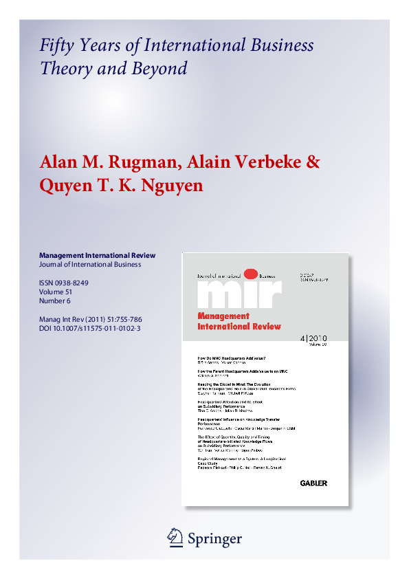 (PDF) 2011 - MIR - Fifty years of international business theory and ...