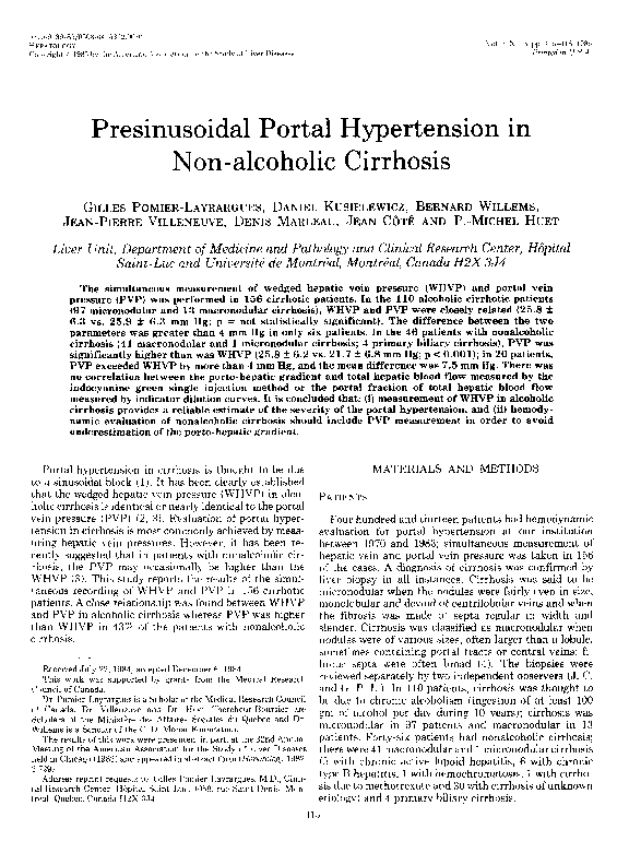 (PDF) Presinusoidal portal hypertension in non-alcoholic cirrhosis