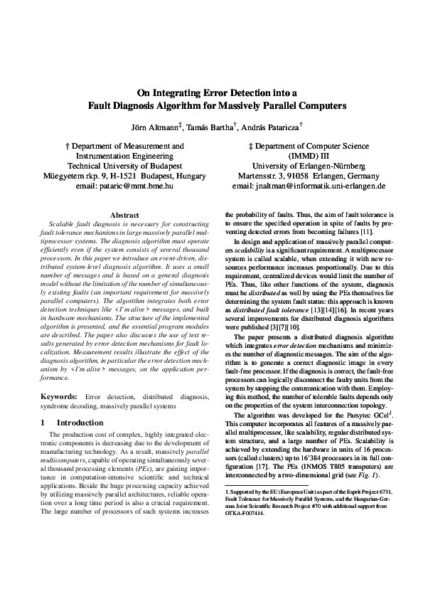 Pdf On Integrating Error Detection Into A Fault Diagnosis Algorithm For Massively Parallel 
