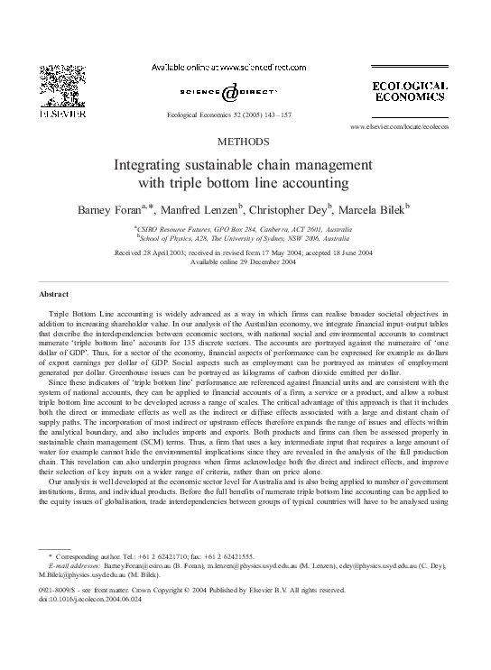 (PDF) Integrating sustainable chain management with triple bottom line ...