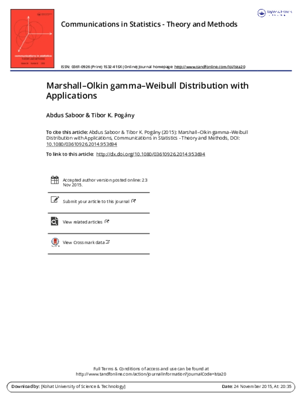 Pdf Marshall Olkin Gamma Weibull Distribution With Applications