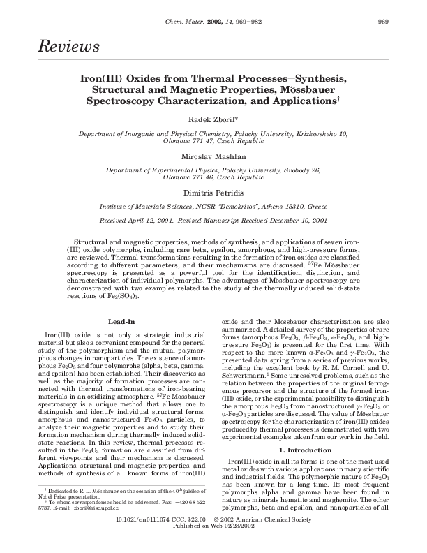 (PDF) ChemInform Abstract: Iron(III) Oxides from Thermal Processes-Synthesis, Structural and ...