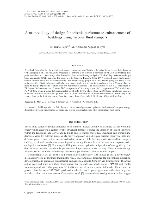 Pdf A Methodology Of Design For Seismic Performance Enhancement Ofbuildings Using Viscous