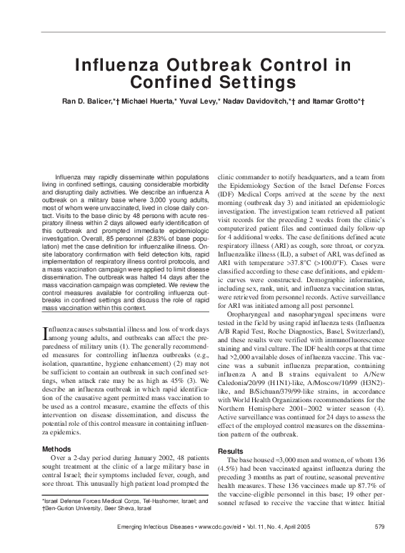 (PDF) Influenza Outbreak Control in Confined Settings