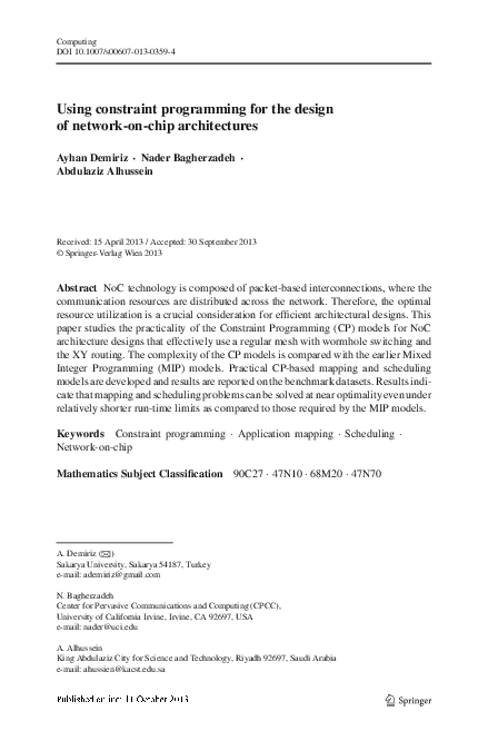 (PDF) Using constraint programming for the design of network-on-chip architectures