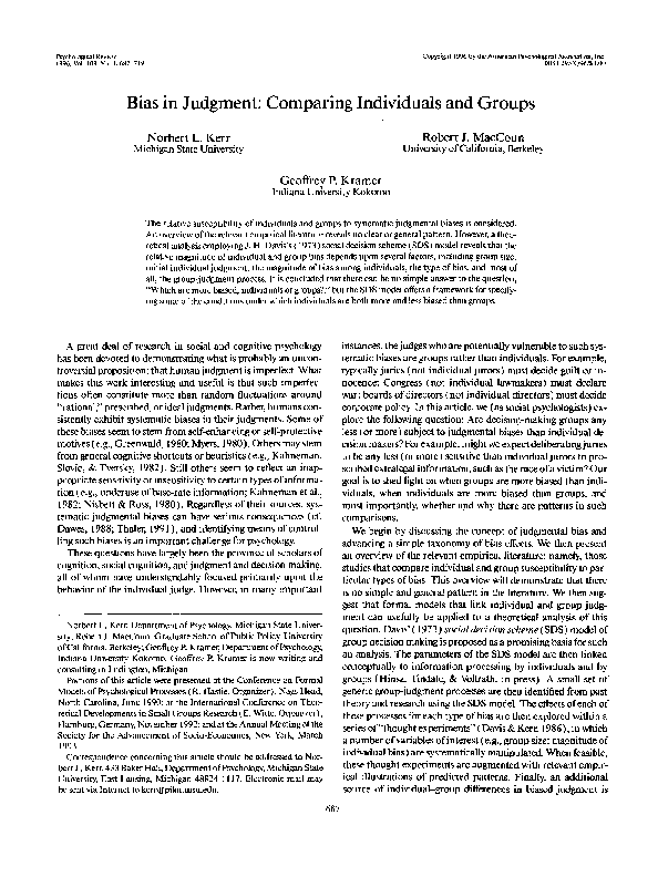 (PDF) Bias in judgment: Comparing individuals and groups