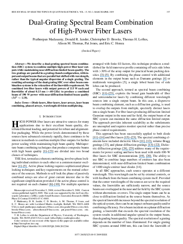 (PDF) Dual-Grating Spectral Beam Combination of High-Power Fiber Lasers