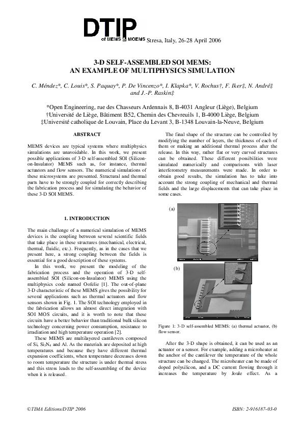 (PDF) 3-D Self-Assembled Soi Mems: An Example of Multiphysics Simulation