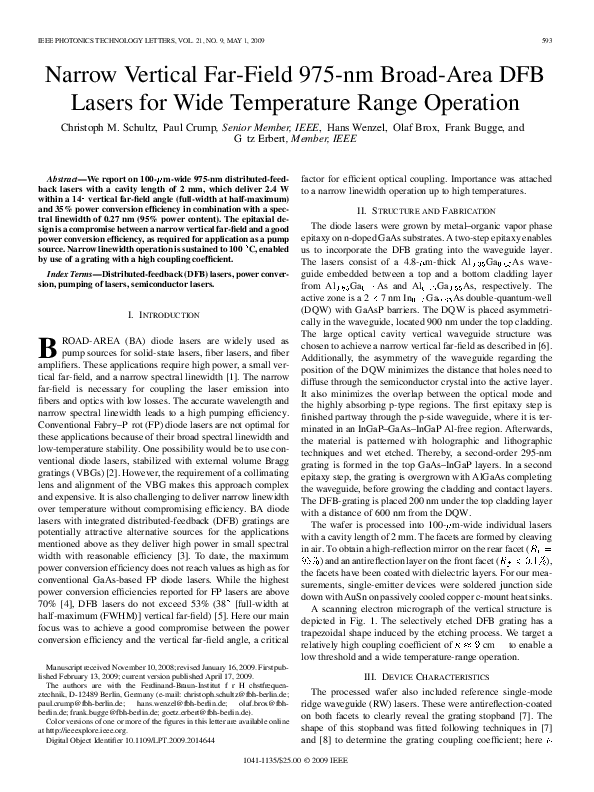 (PDF) Narrow Vertical Far-Field 975-nm Broad-Area DFB Lasers for Wide ...