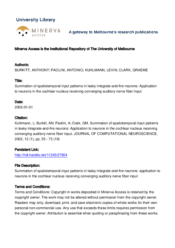 Pdf Summation Of Spatiotemporal Input Patterns In Leaky Integrate And Fire Neurons