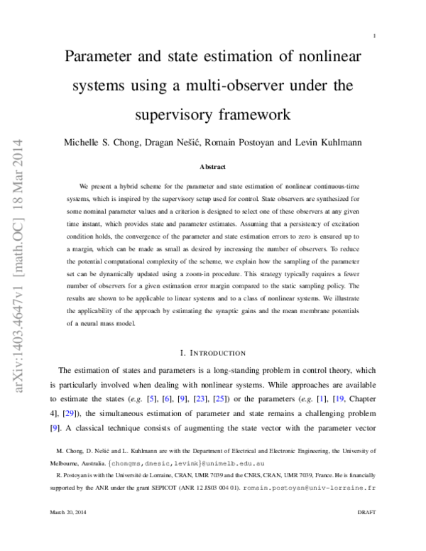 Parameter And State Estimation Of Nonlinear Systems Using A Multi
