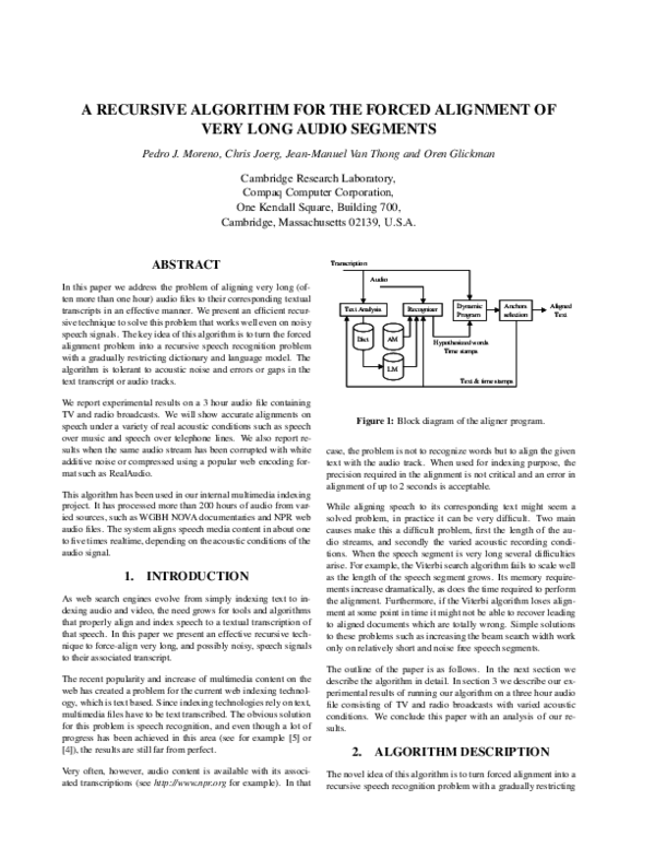 Pdf A Recursive Algorithm For The Forced Alignment Of Very Long Audio