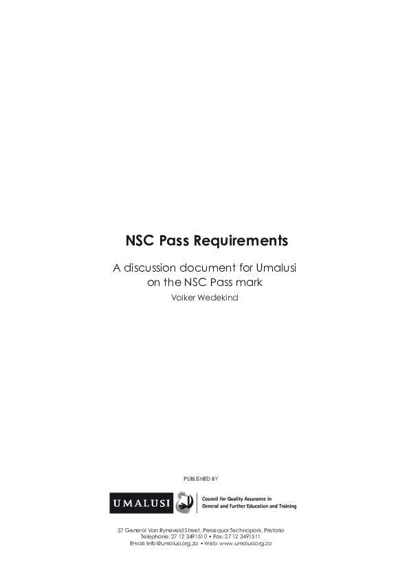 (PDF) NSC Pass Requirements: A discussion document for Umalusi on the ...