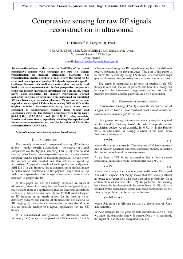 (PDF) Compressive sensing for raw RF signals reconstruction in ultrasound