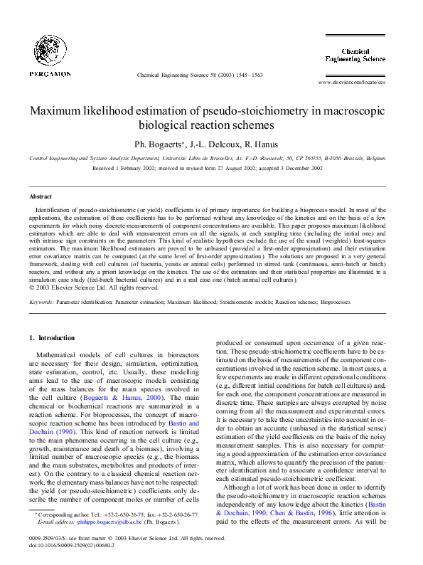 (PDF) Maximum likelihood estimation of pseudo-stoichiometry in macroscopic biological reaction ...