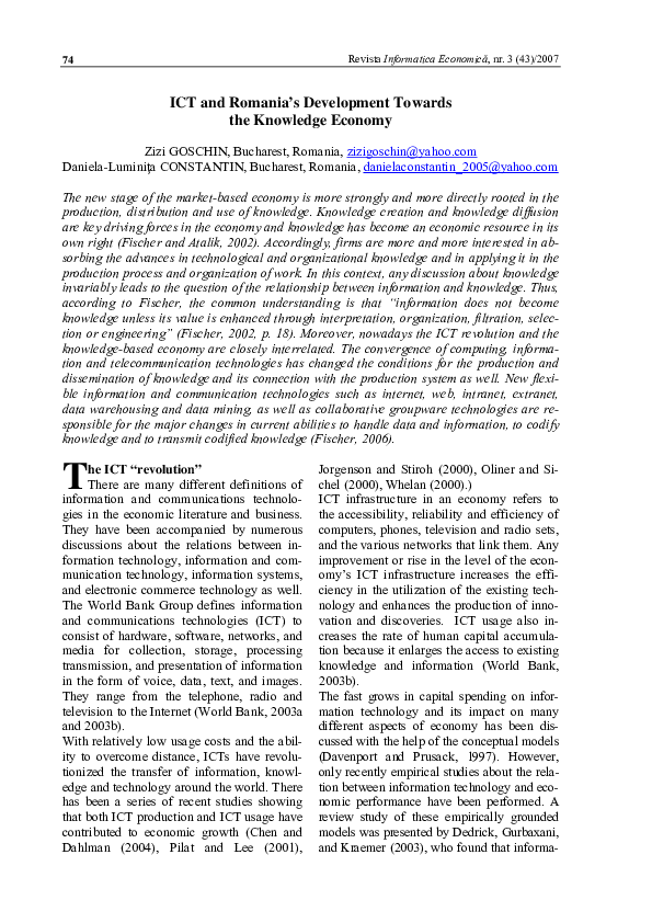 (PDF) ICT and Romania's Development Towards the Knowledge Economy