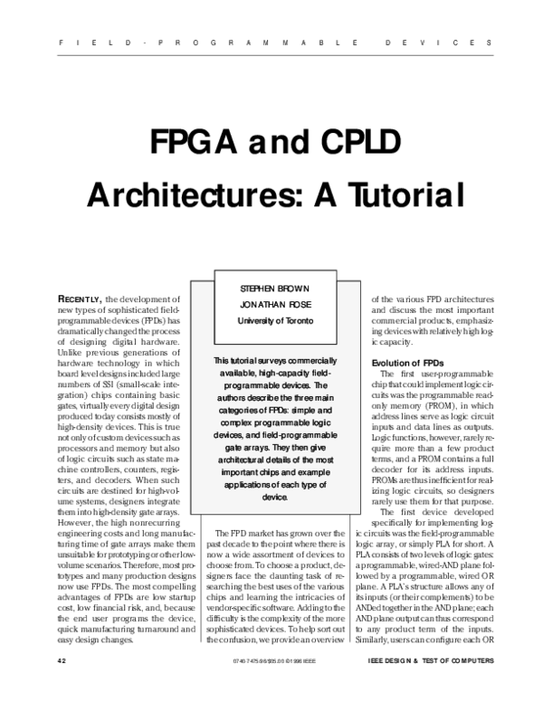 (PDF) FPGA and CPLD Architectures: A Tutorial