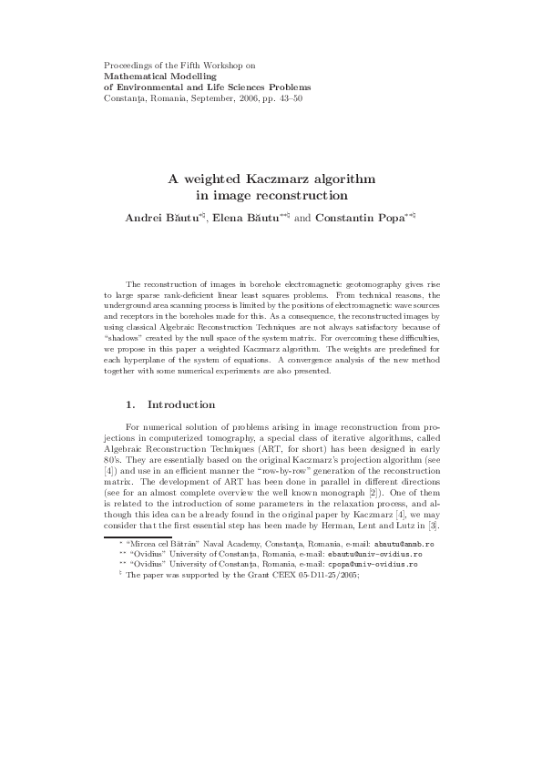 (PDF) A weighted Kaczmarz algorithm in image reconstruction