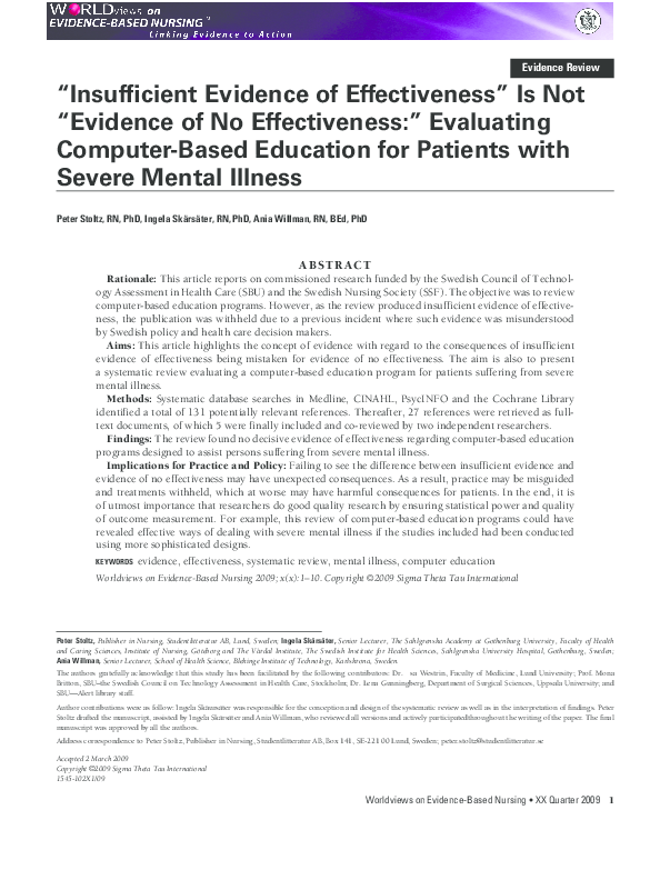 (PDF) â Insufficient Evidence of Effectivenessâ Is Not â Evidence of No ...